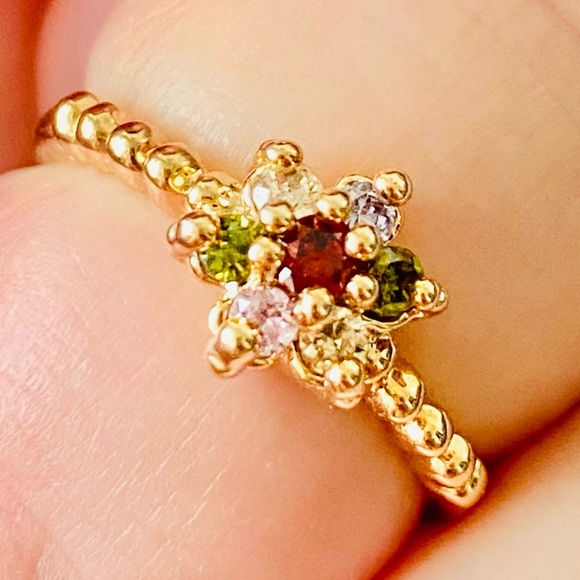 Jewelry | Multicolor Stones Flower Rose Gold Color Ring | Poshmark